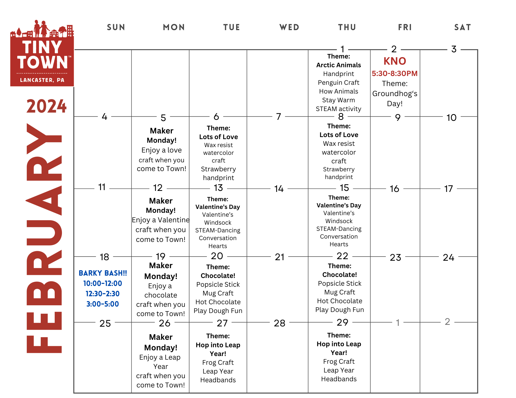 Events Calendar – Tiny Town