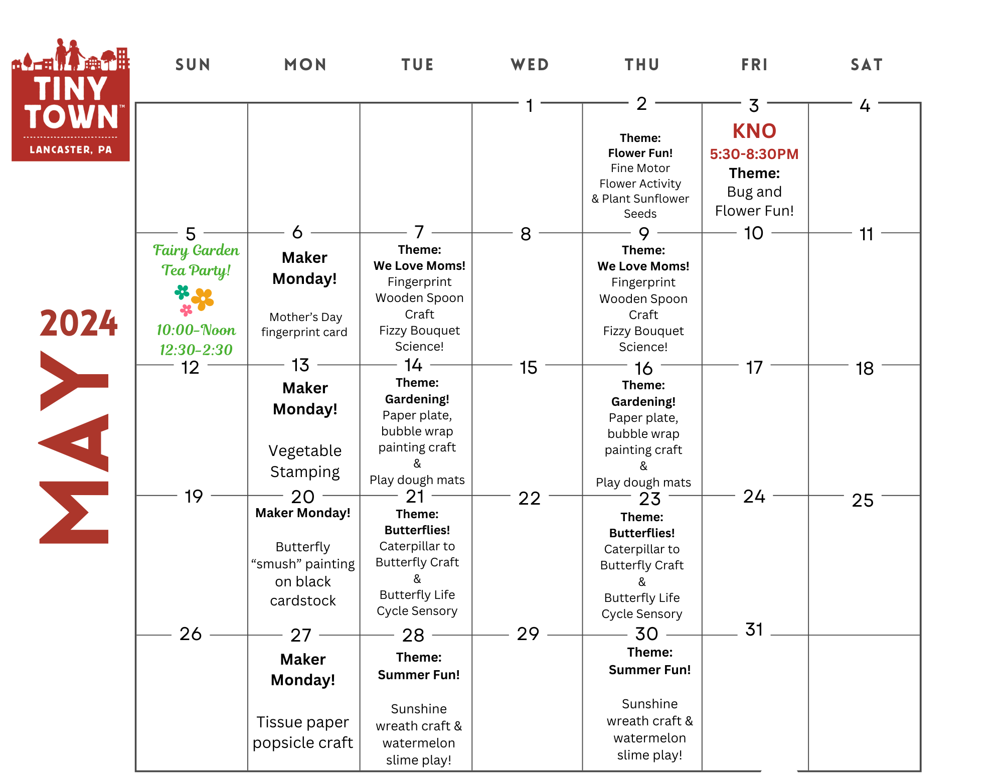 Events Calendar – Tiny Town